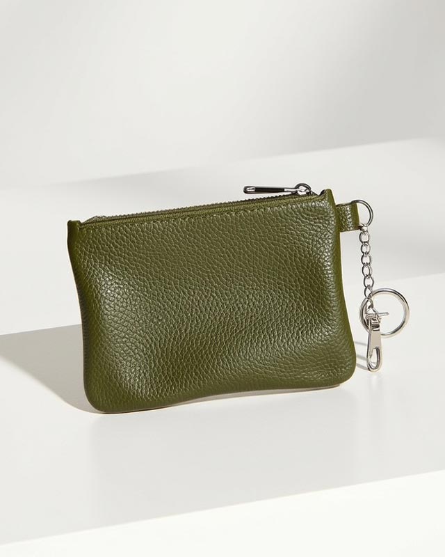 Premium Full-Grain Leather Slim Wallet Keychain with Zipper | Adoratti